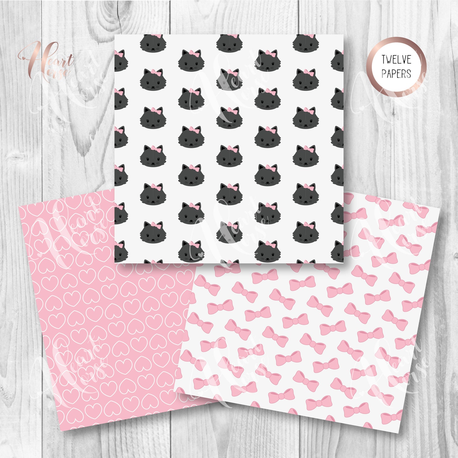 Cat Digital Papers, Cat Backgrounds, Pink and Grey Textures, Seamless ...
