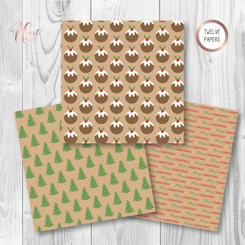 Christmas Digital Papers, Festive Backgrounds, Xmas Textures, Holiday ...