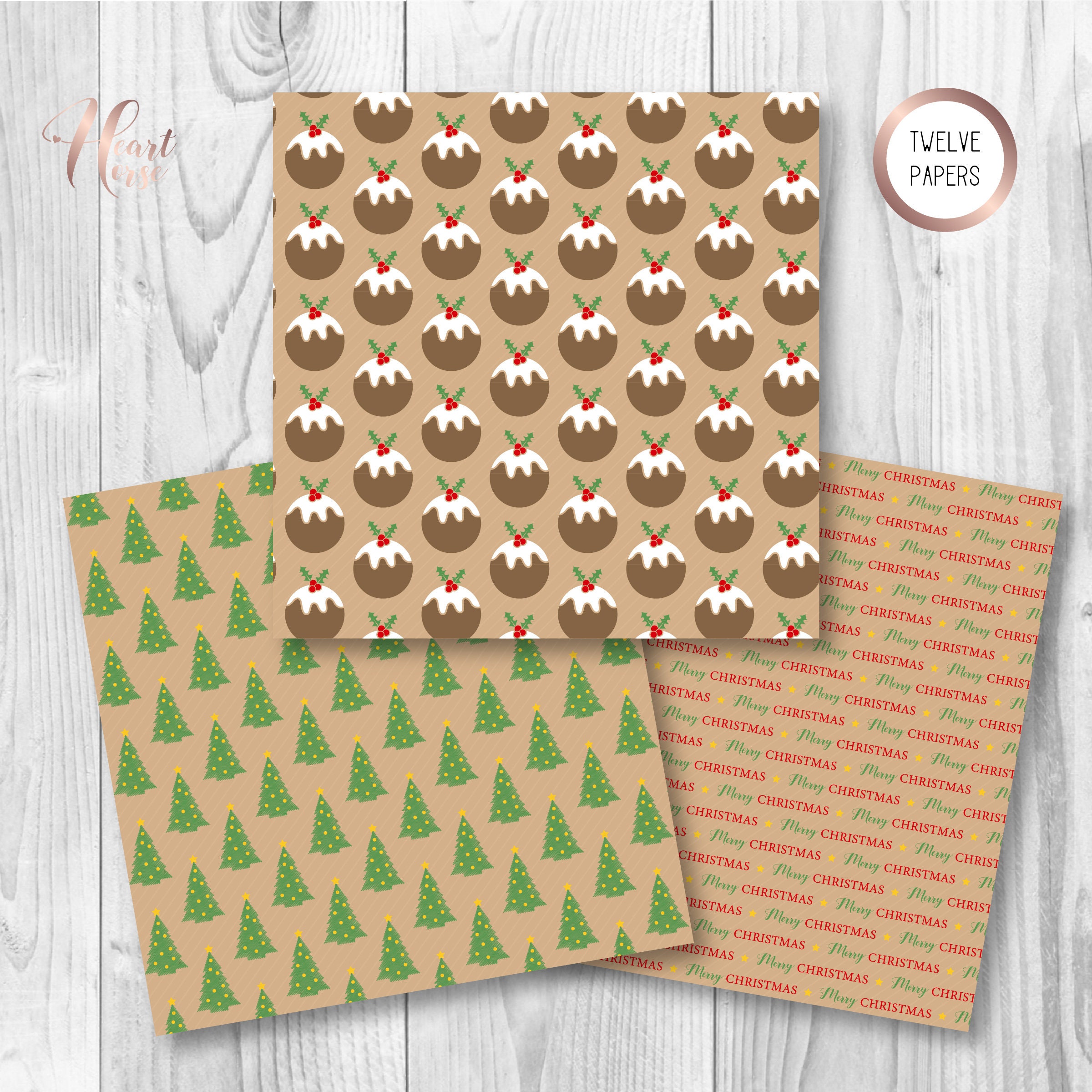 Christmas Digital Papers, Festive Backgrounds, Xmas Textures, Holiday ...