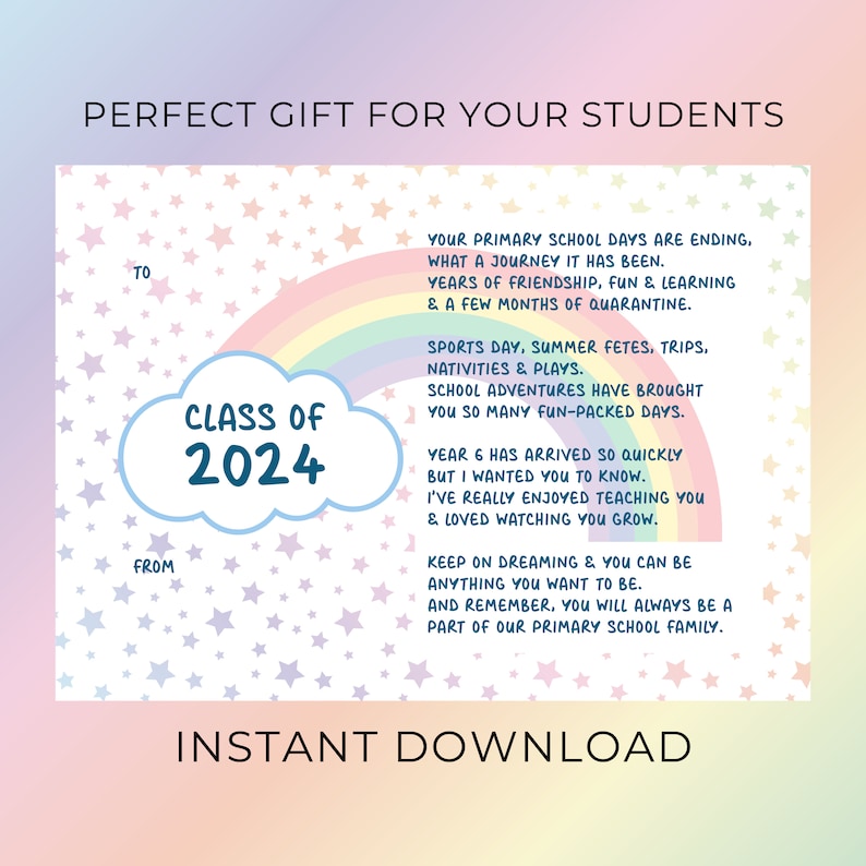 2024 Teacher's Poem, Year 6 Primary School Leavers 2024, Student Gift ...