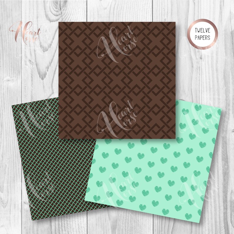 Mint Chocolate Digital Papers, Brown and Green Luxury Backgrounds ...