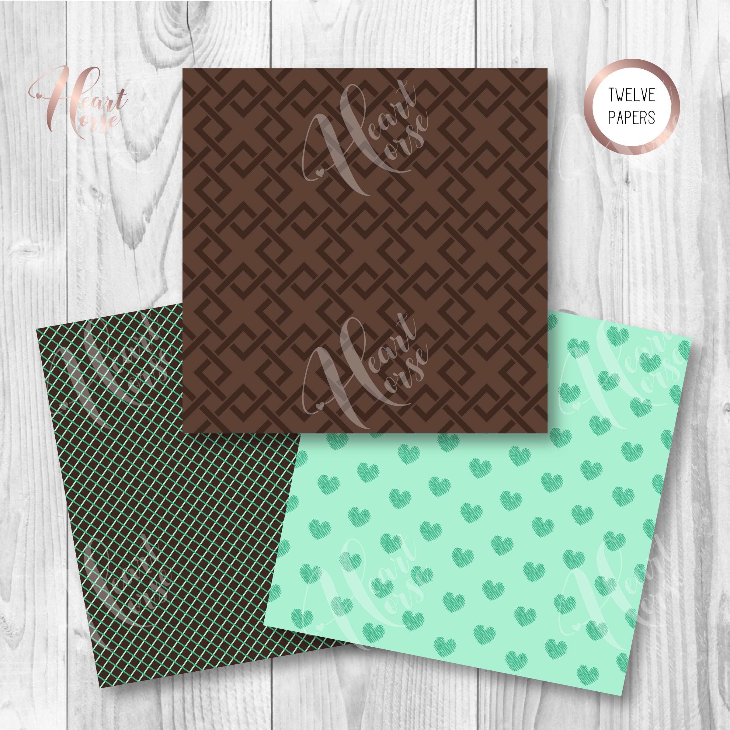 Mint Chocolate Digital Papers, Brown and Green Luxury Backgrounds ...