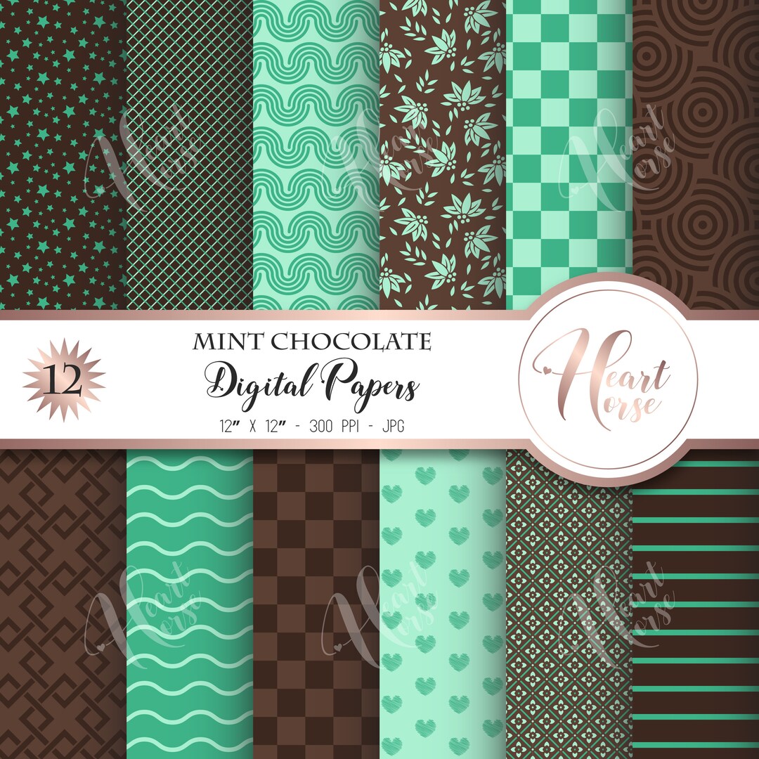 Mint Chocolate Digital Papers, Brown and Green Luxury Backgrounds ...