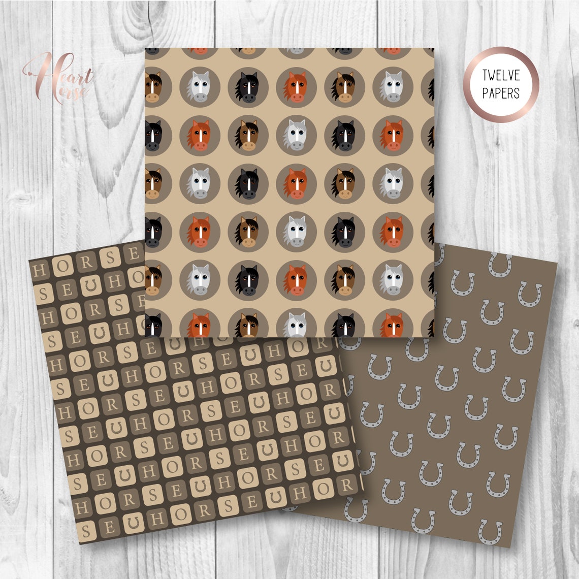 Equestrian Digital Papers Horse Backgrounds Equine Textures | Etsy