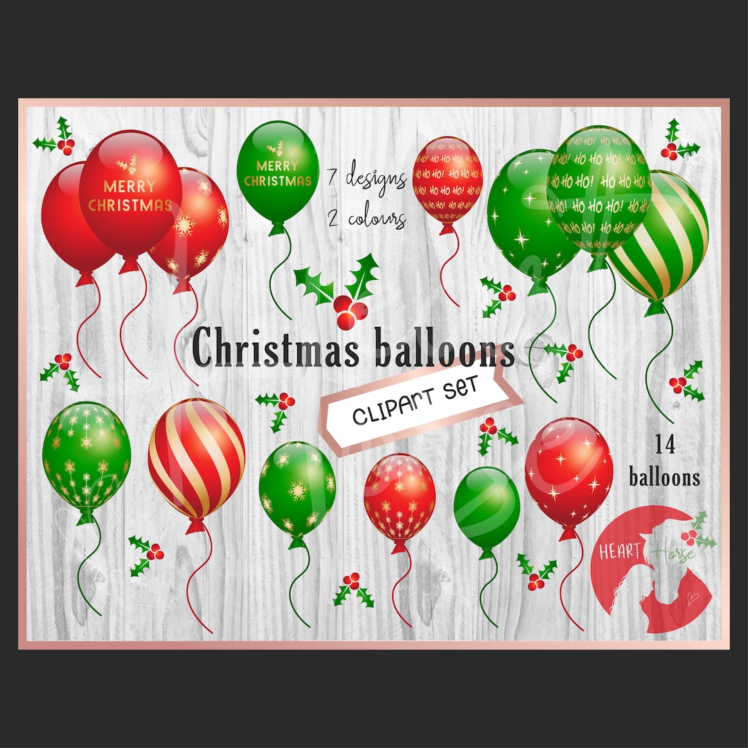 Christmas Balloons Clipart Set, Xmas Decorations, Festive Balloons ...