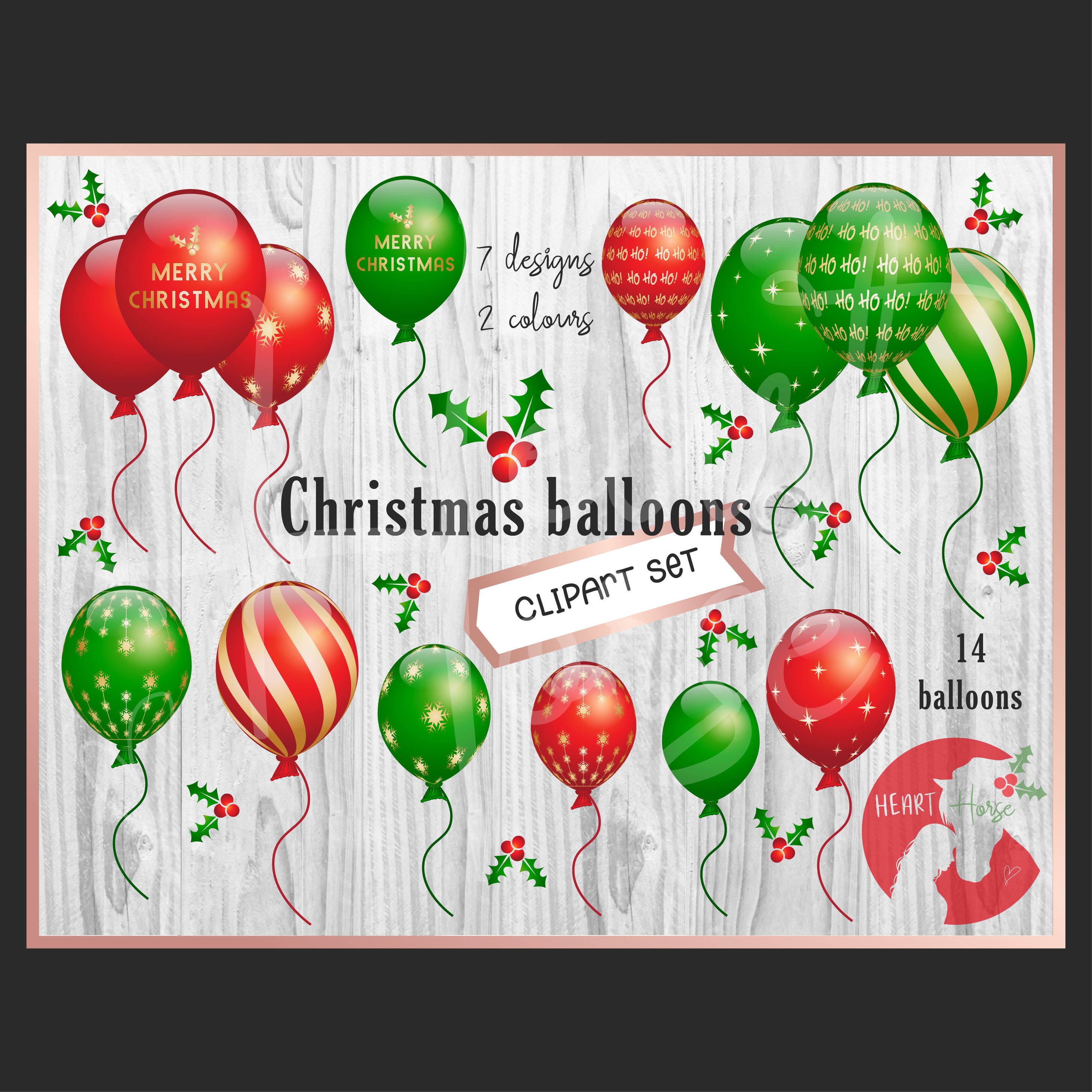 Christmas Balloons Clipart Set, Xmas Decorations, Festive Balloons ...
