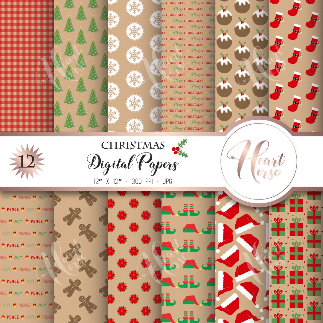 Christmas Digital Papers, Festive Backgrounds, Xmas Textures, Holiday ...