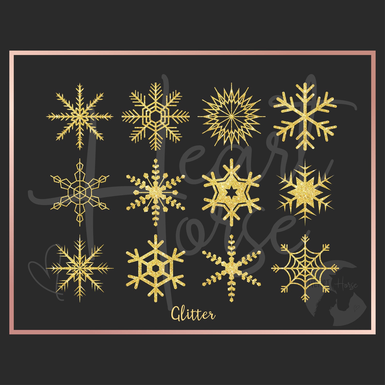 Gold Snowflakes Clip Art Set, Gold Glitter, Gold Foil, Golden ...