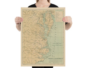 Virginia and North Carolina Lighthouse Map 1882 Old NC & VA | Etsy