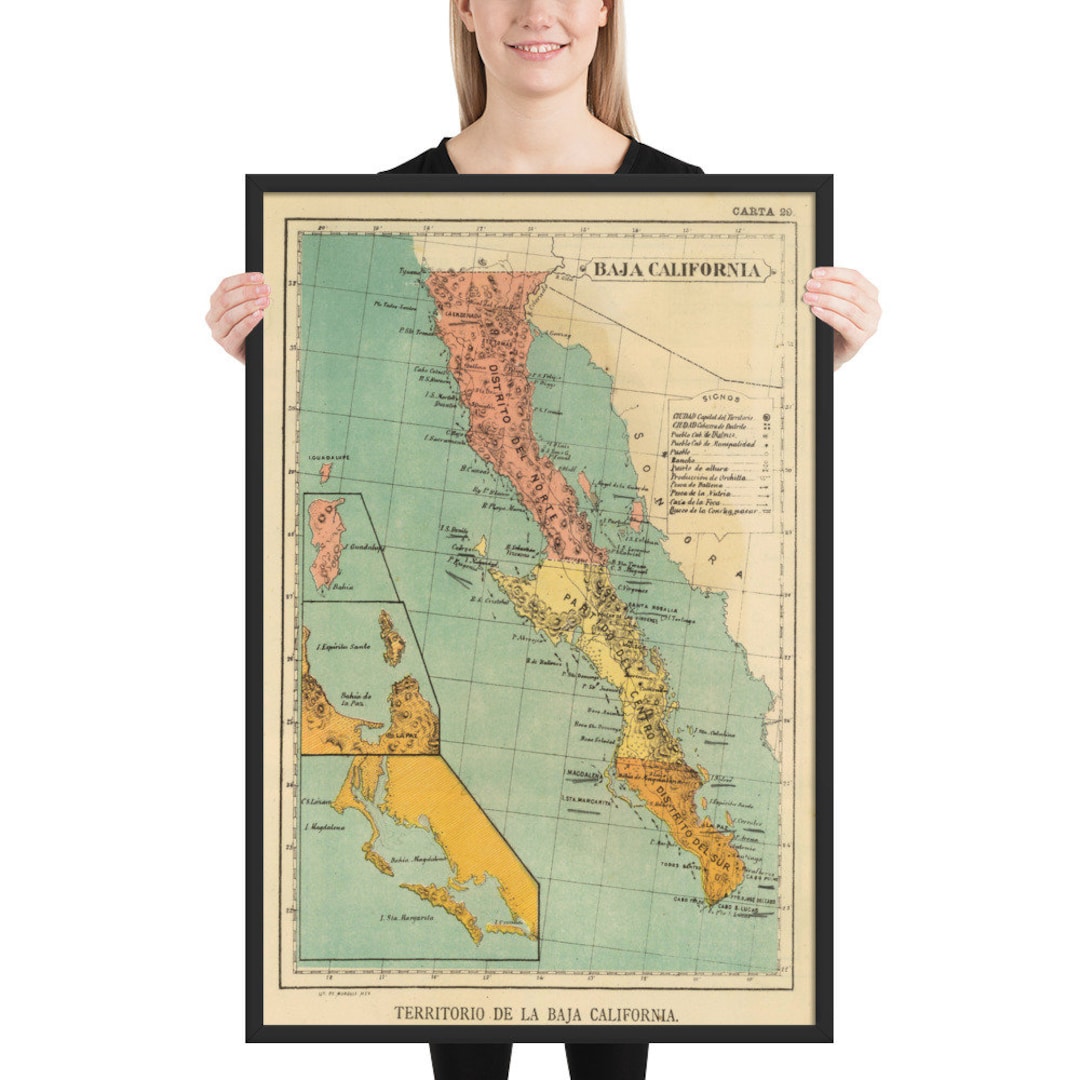 Old Californian Baja Map (1899) Vintage Baja California Peninsula Atlas ...