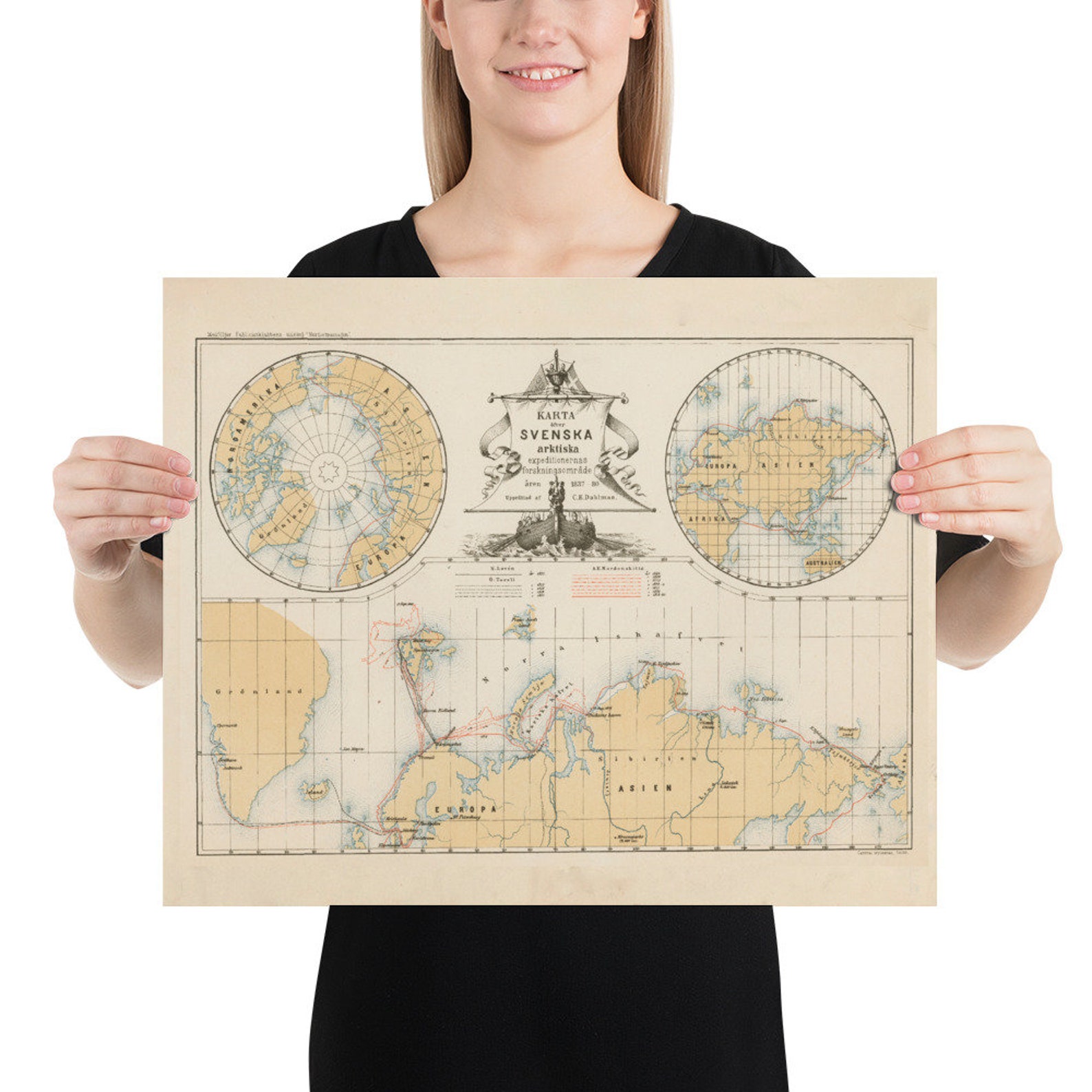 Old Arctic Exploration Map 1880 Vintage Swedish Explorers | Etsy