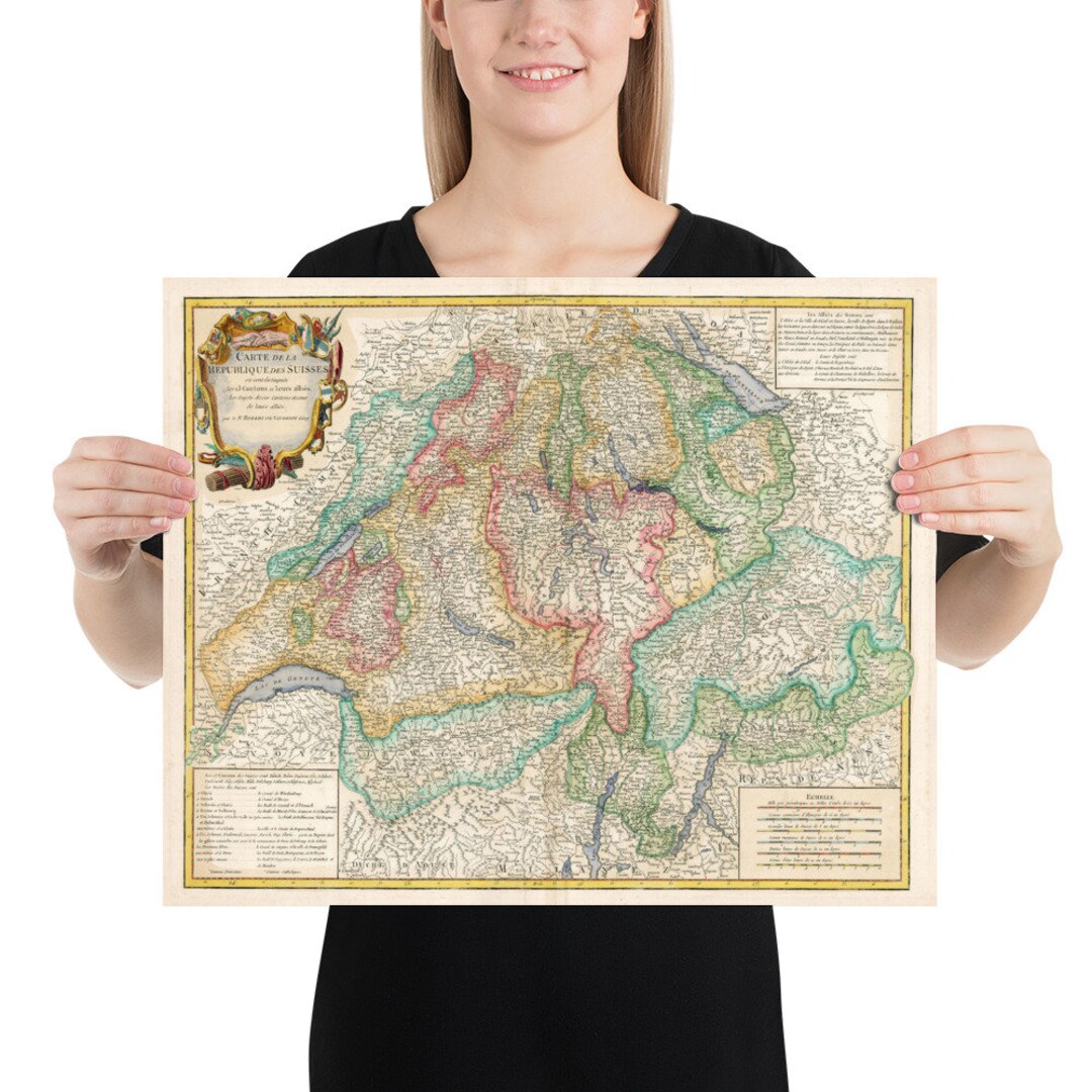 Vintage Switzerland Map (1755) Old Swiss Atlas Poster - Etsy