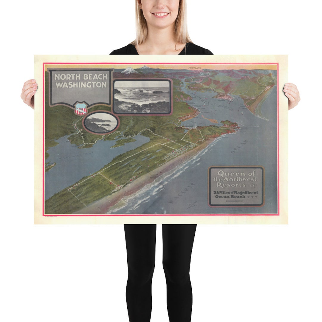 Old Long Beach WA Map (1918) Vintage Pacific County Washington State ...