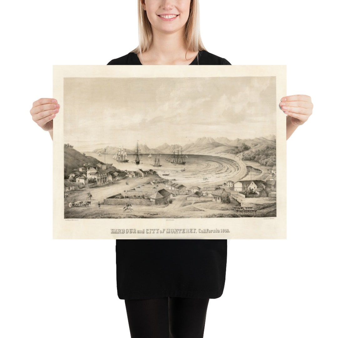 Old Monterey CA Map (1850) Vintage Language Capital of the World ...