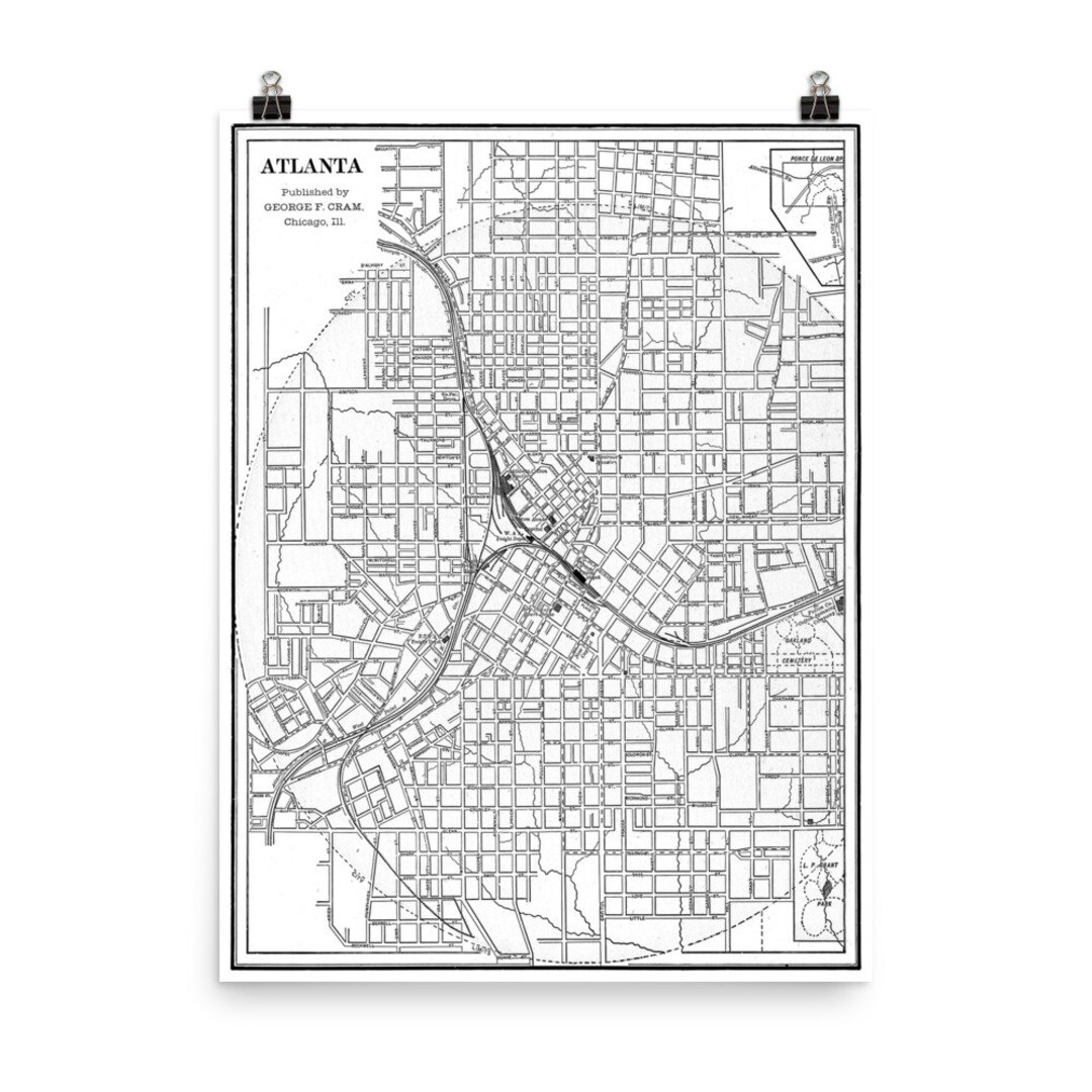 Vintage Atlanta GA Map 1901 Old Capital City of Georgia BW Atlas Poster ...