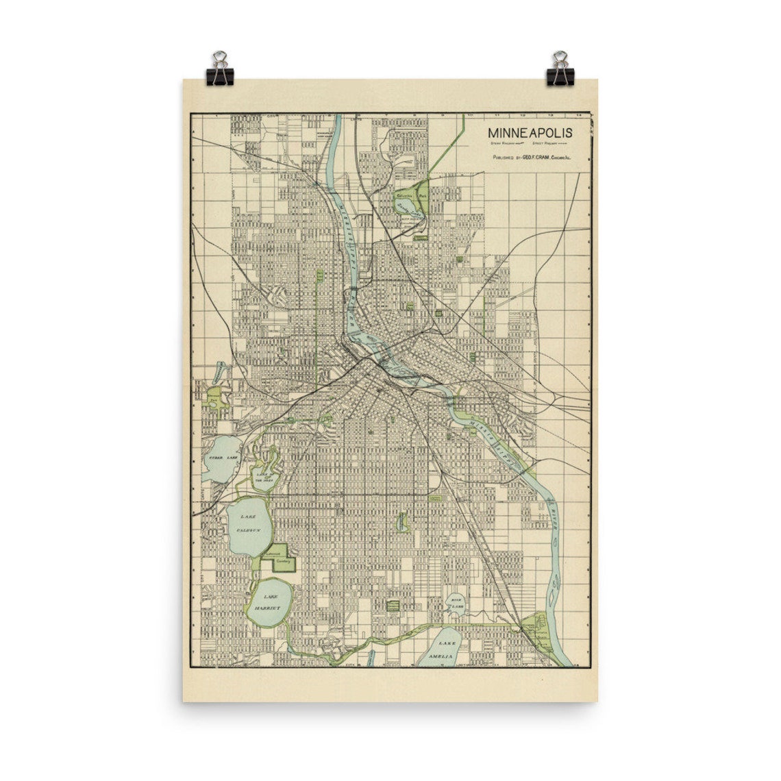 Old Minneapolis MN Map (1901) Vintage Minnesota City of Lakes Atlas ...