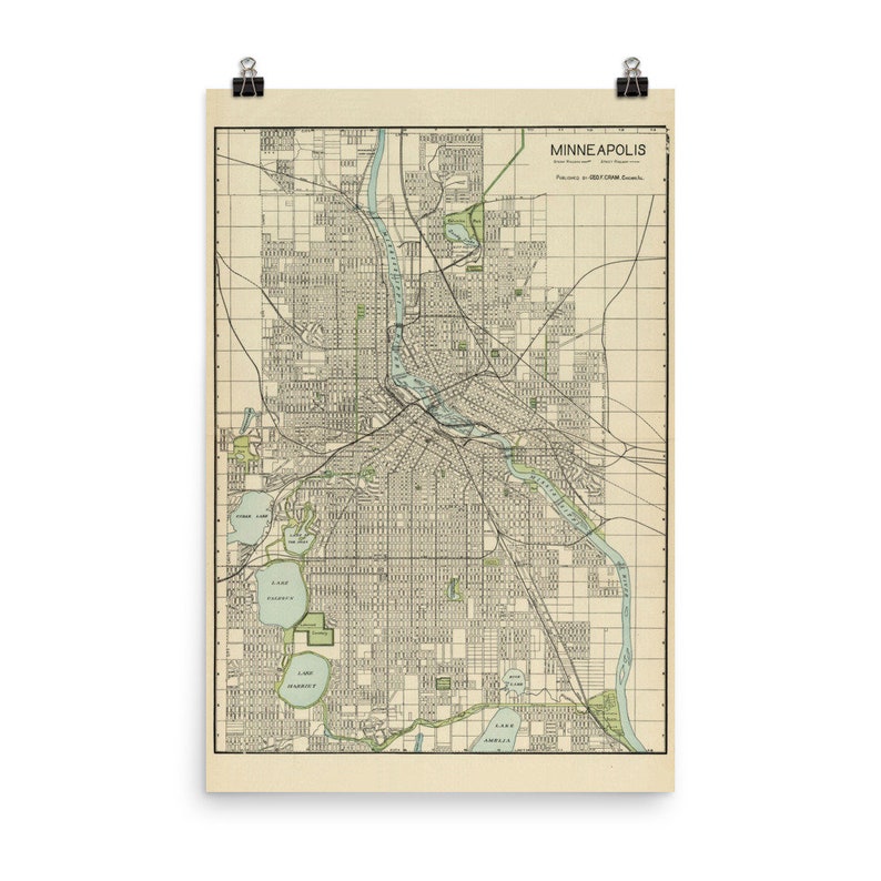 Old Minneapolis MN Map (1901) Vintage Minnesota City of Lakes Atlas ...