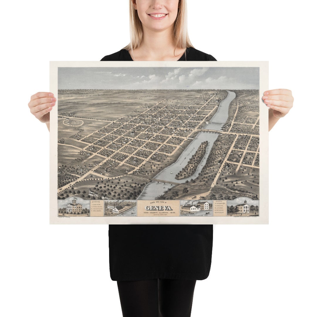 Old Geneva IL Map (1869) Vintage Chicago Suburbs City Atlas Poster - Etsy