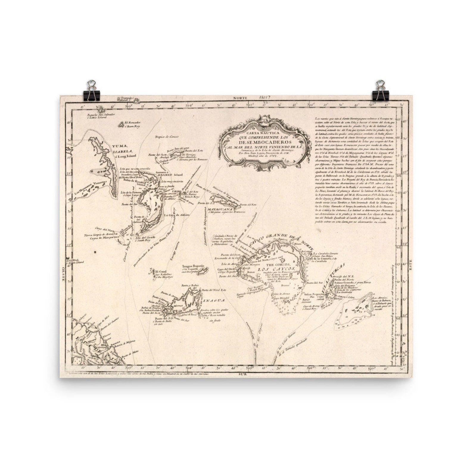 Turks and Caicos Vintage Map 1782 Lucayan Archipelago Old | Etsy