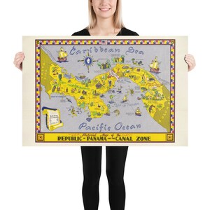 Old Panama Pictorial Map (1952) Vintage Panamanian Country Atlas Poster ...