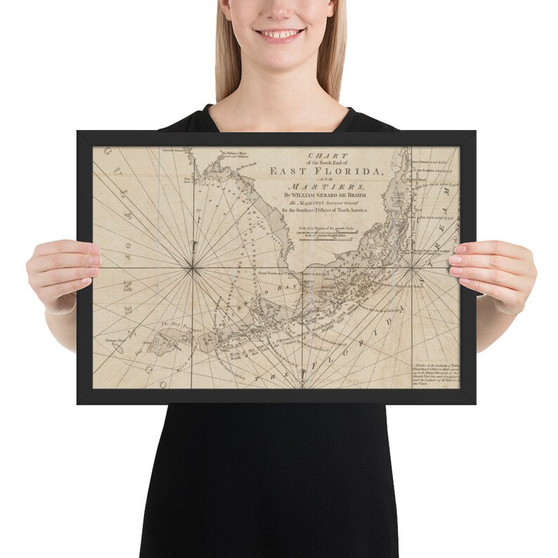 Old Florida Keys Map 1771 Vintage Southern FL Atlas Framed | Etsy