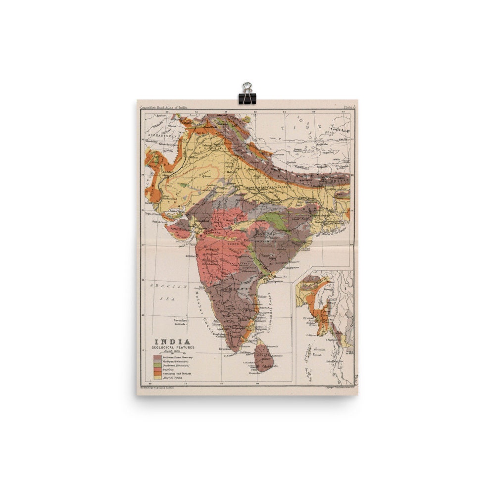 Old India Geological Map (1893) Vintage Indian Geology Atlas Poster - Etsy