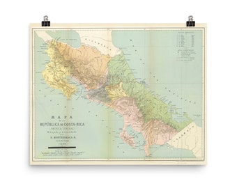Vintage Costa Rica Map 1903 Old Costa Rican Atlas Poster | Etsy
