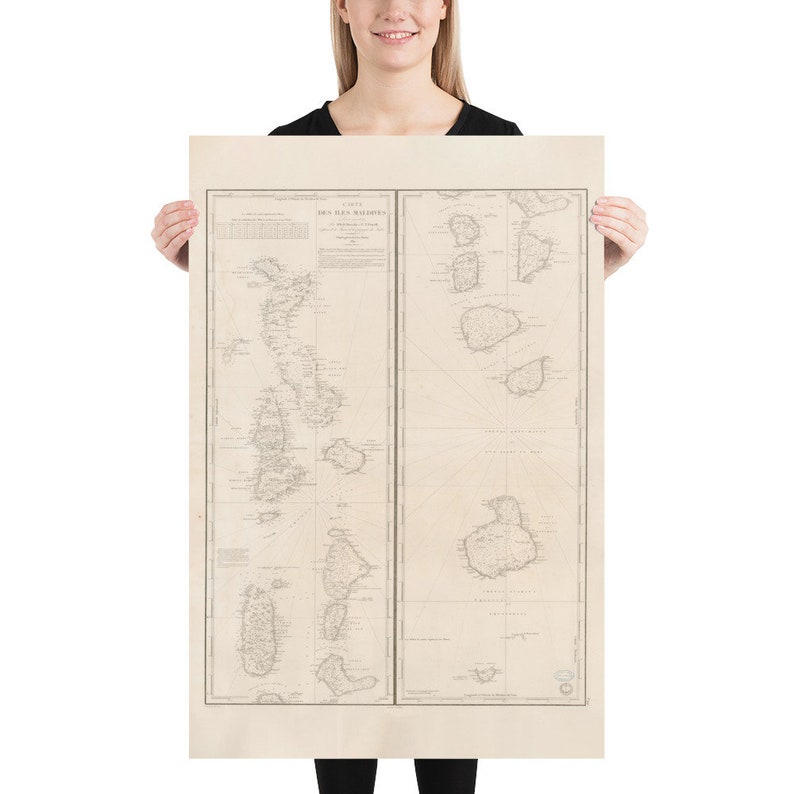 Old Maldives Islands Map (1841) Vintage Maldivian Isles Atlas Poster - Etsy