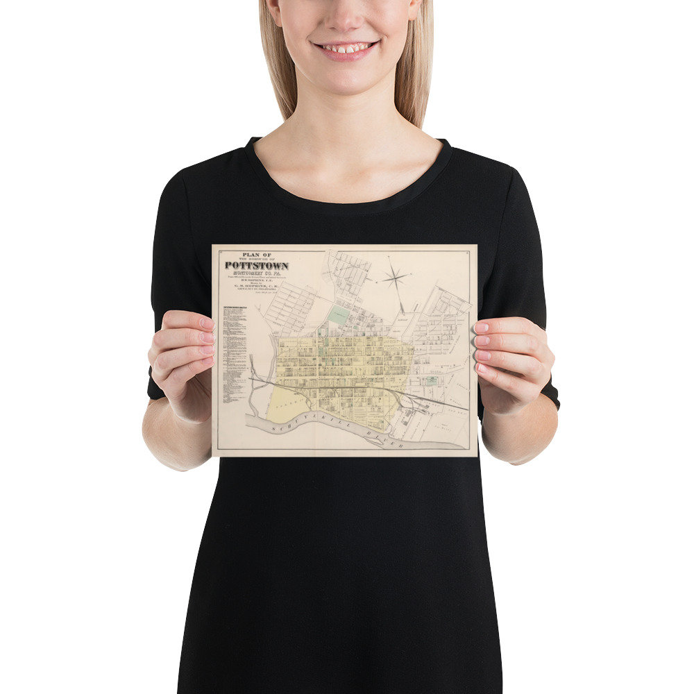 Old Pottstown PA Map 1871 Vintage Pennsylvania Borough & | Etsy