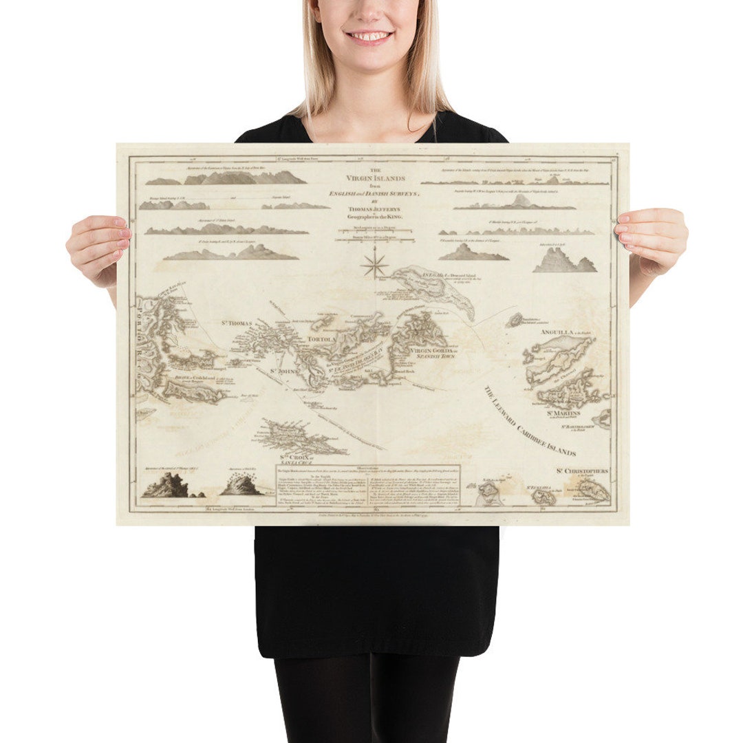 Old Virgin Islands Map (1775) St Thomas, St Croix, St John, Tortolla ...