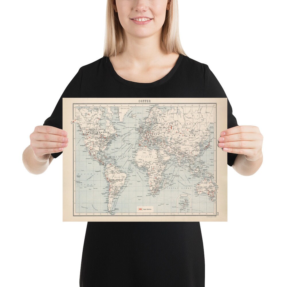 Old World Copper Mining Map 1907 Vintage Global Cu Metal - Etsy