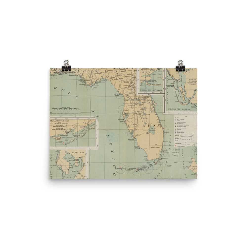 Vintage Florida Lighthouse Map 1898 FL Coastal Maritime - Etsy