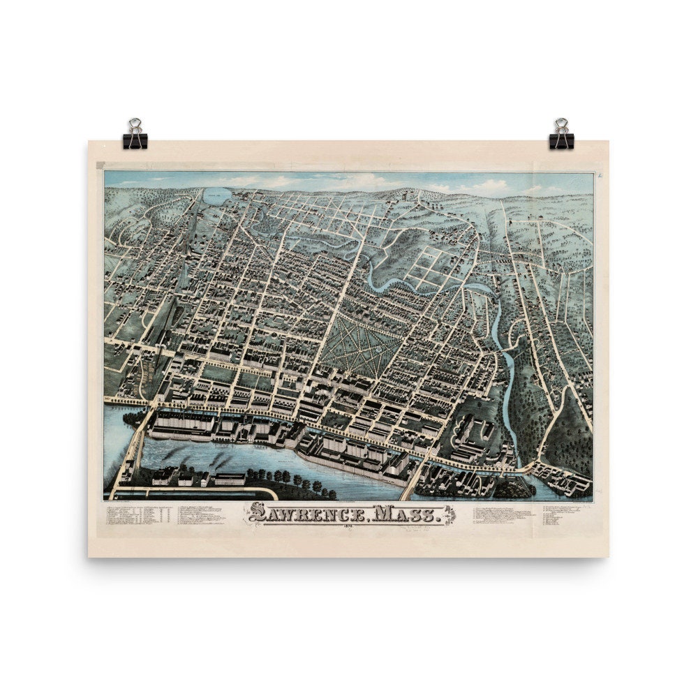 Old Lawrence MA Map 1876 Vintage Massachusetts City Birds - Etsy