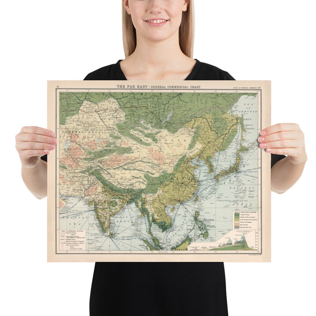 Old Asia Commercial Shipping Routes Map (1907) Vintage Eastern ...
