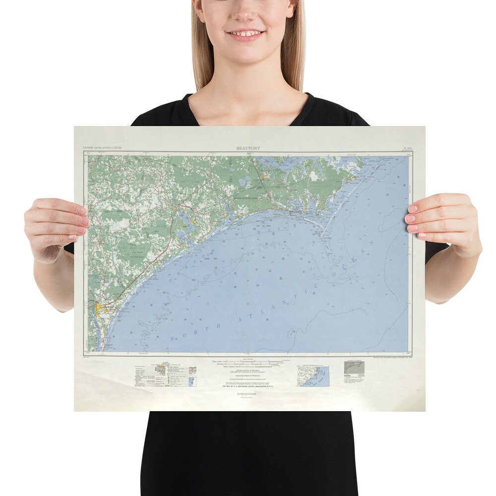 Old Southern North Carolina Coast Map 1953 Vintage Coastal | Etsy