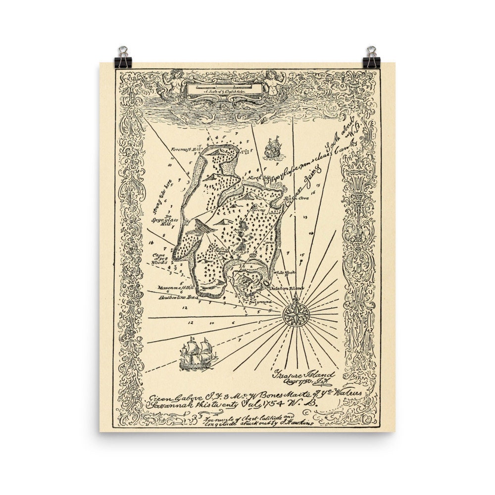 Old Treasure Island Map (1915) Vintage Pirate Story Atlas Poster - Etsy