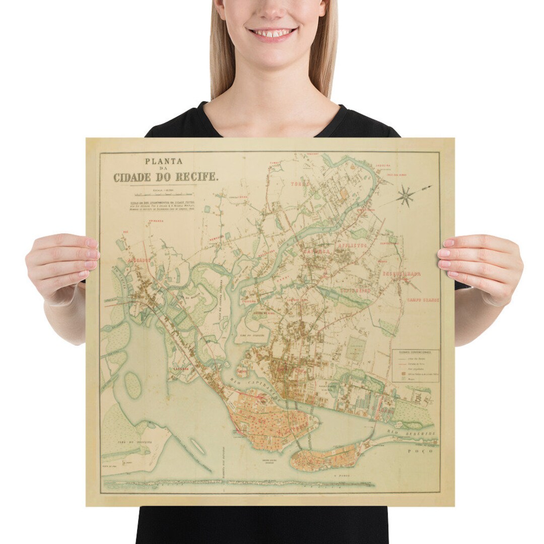 Old Recife Brazil Map (1906) Vintage Brazilian City Atlas Poster - Etsy
