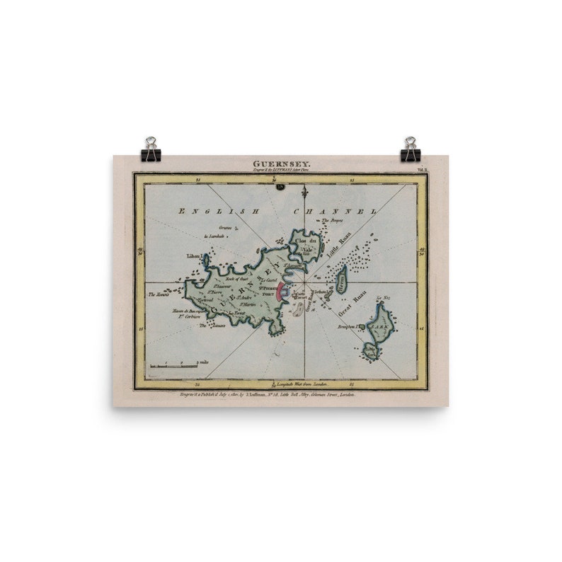 Old Guernsey Island Map 1801 Vintage English Channel Isle | Etsy