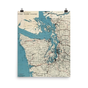 Vintage Puget Sound Map (1919) Washington State Pacific Ocean Inlet ...