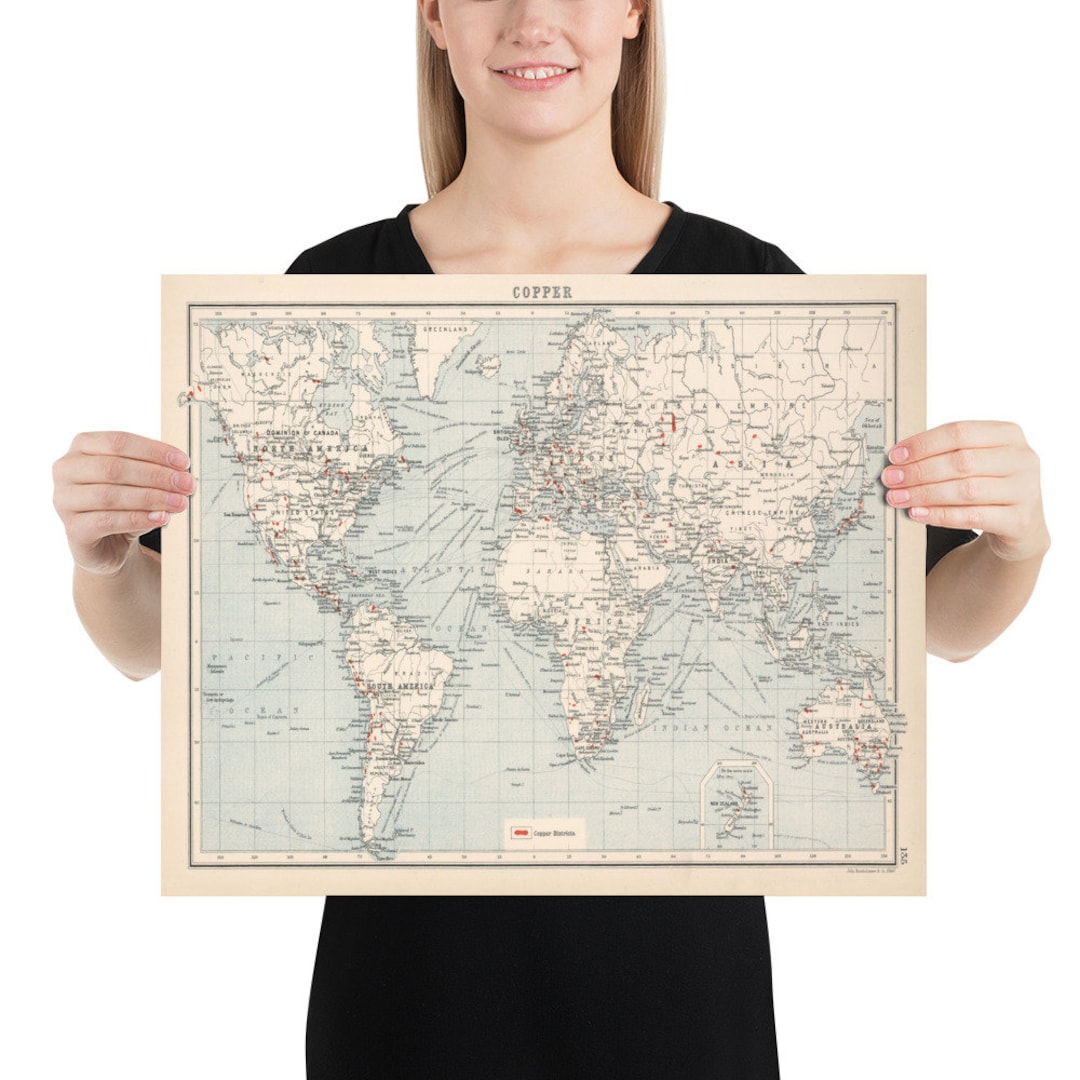 Old World Copper Mining Map (1907) Vintage Global Cu Metal Mines Atlas ...