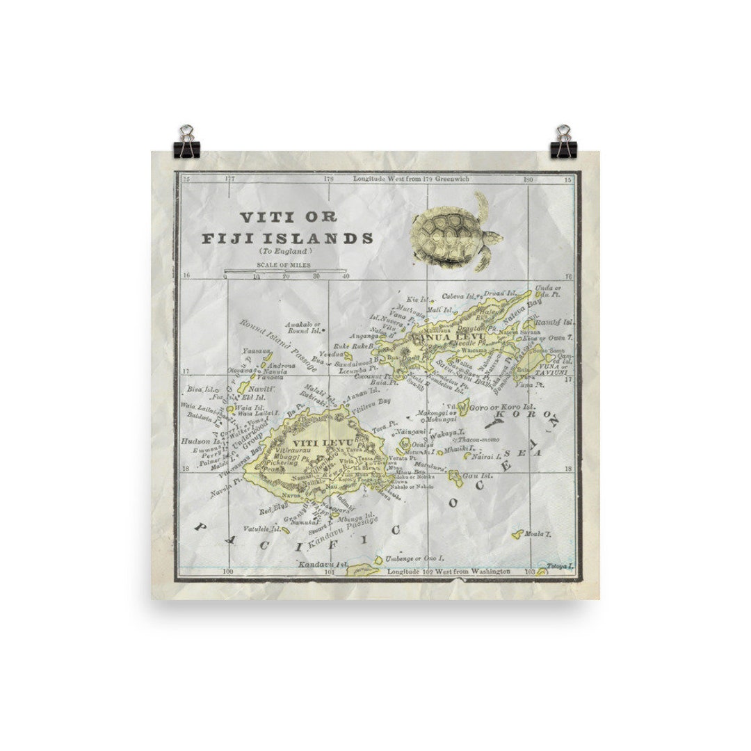 Fiji Islands Map (1901) Old Weathered Viti Levu & Vanau Levu Atlas ...