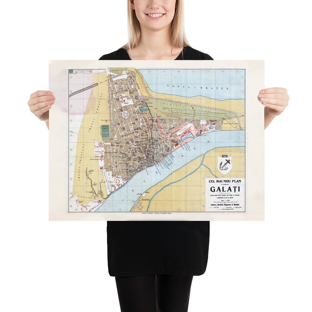 Old Galati Romania Map 1914 Vintage Moldavia & Danube River | Etsy