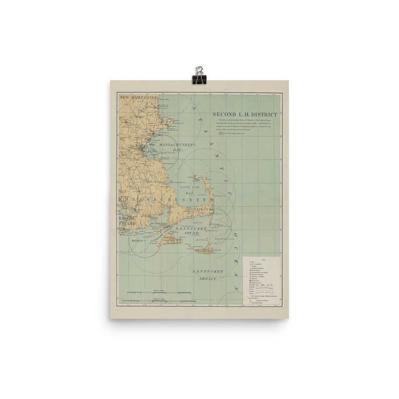 Vintage Cape Cod Lighthouses Map 1898 Coastal Massachusetts - Etsy