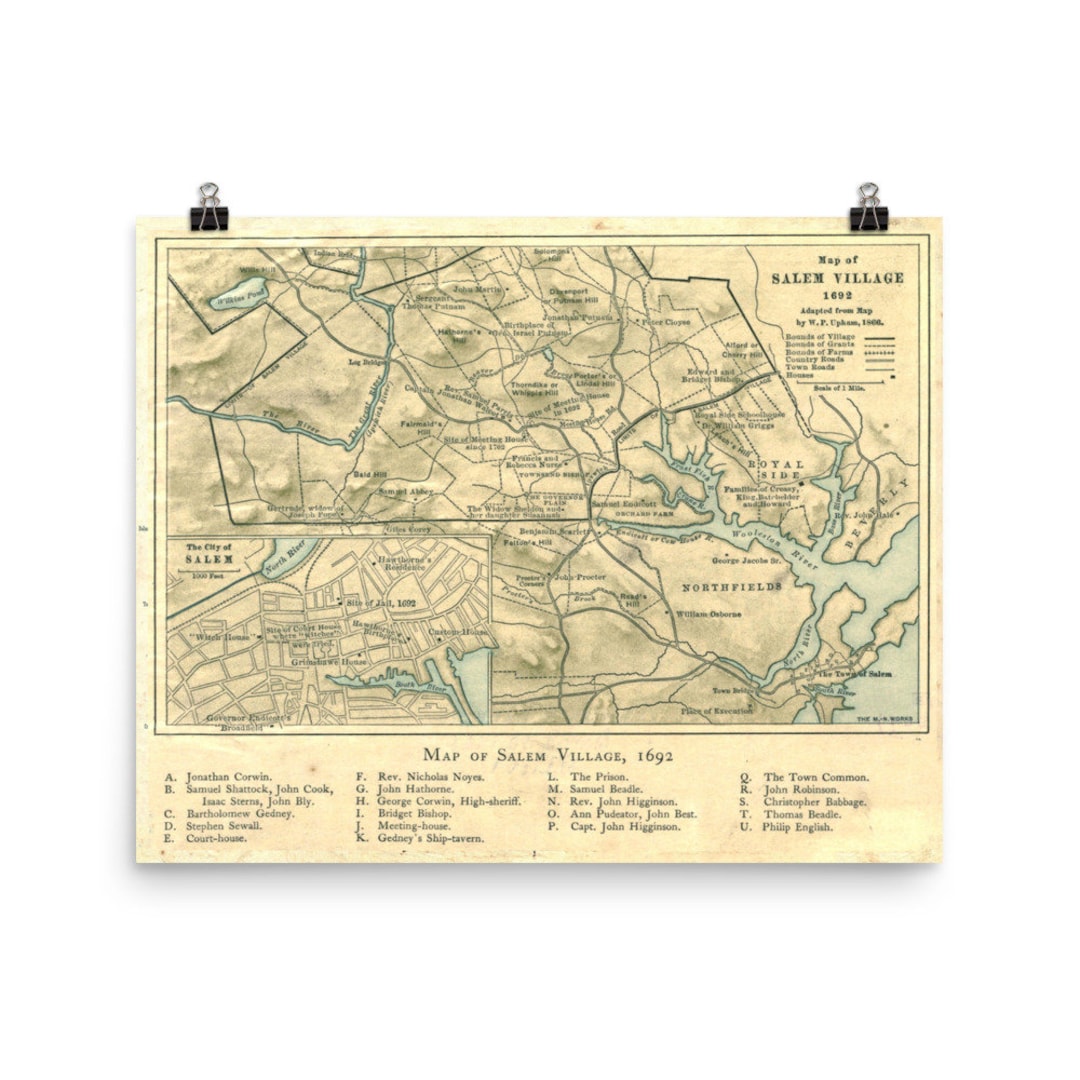 Salem Massachusetts Map 1600 Informational Village Atlas (1866) Poster ...