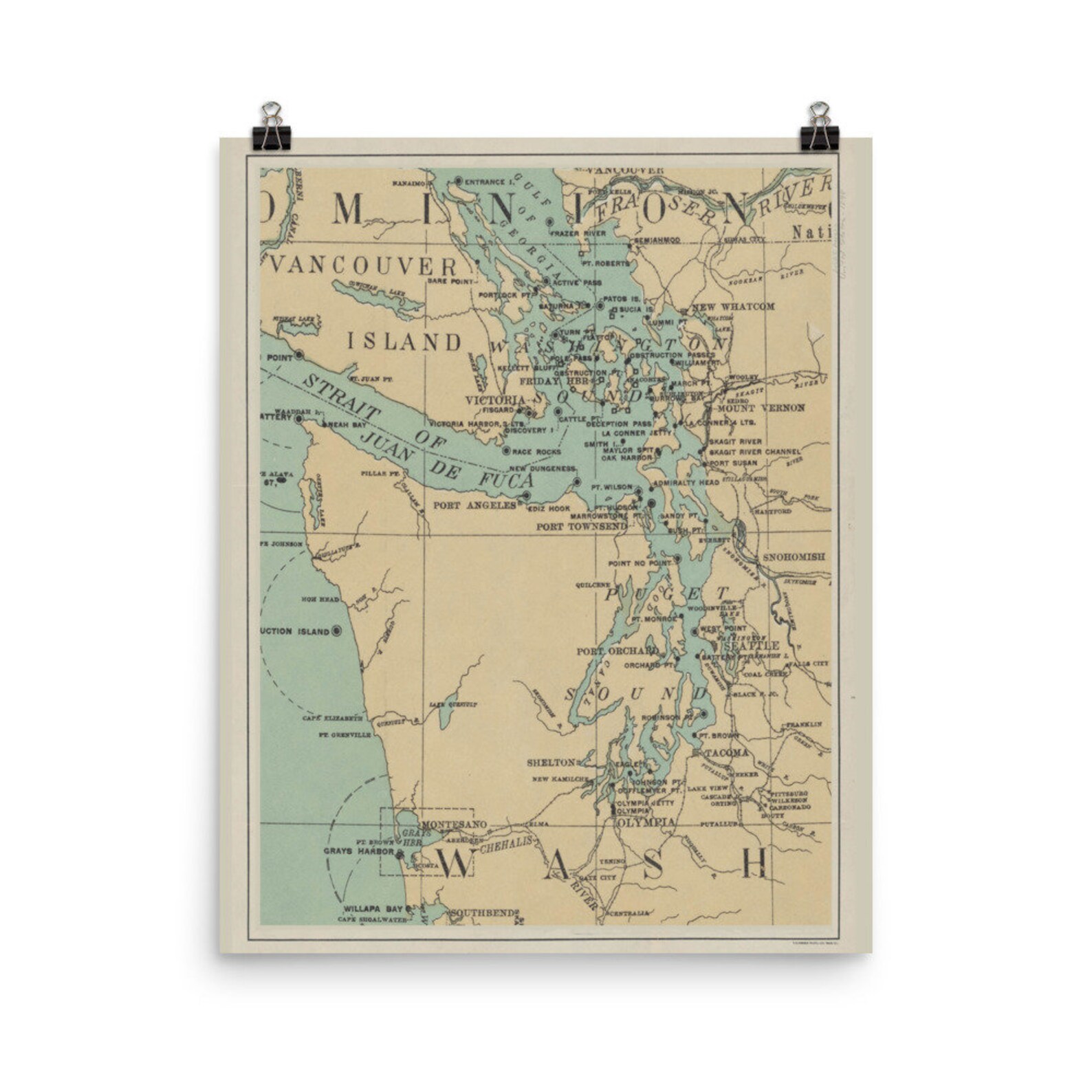Vintage Puget Sound Lighthouse Map (1898) Washington State Inlet Atlas ...