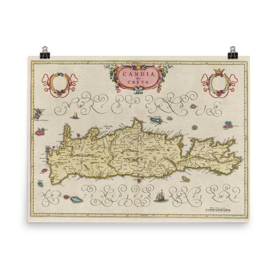 Old Crete Greece Map (1665) Vintage Greek Island Atlas Poster - Etsy