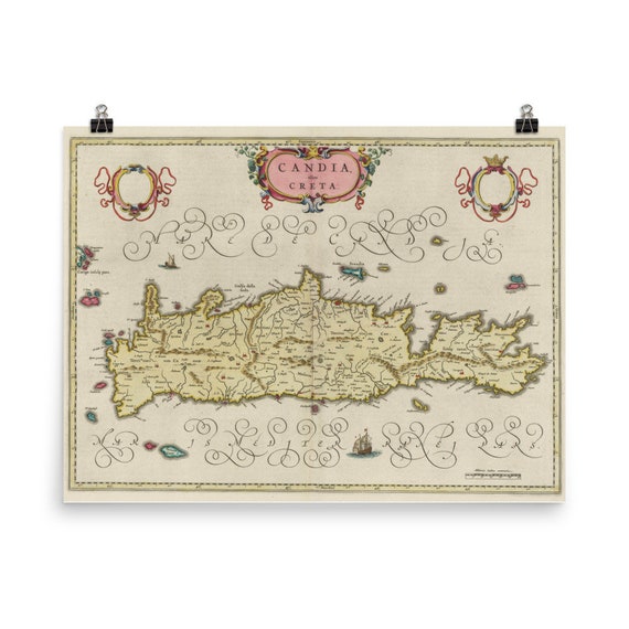 Old Crete Greece Map 1665 Vintage Greek Island Atlas Poster | Etsy