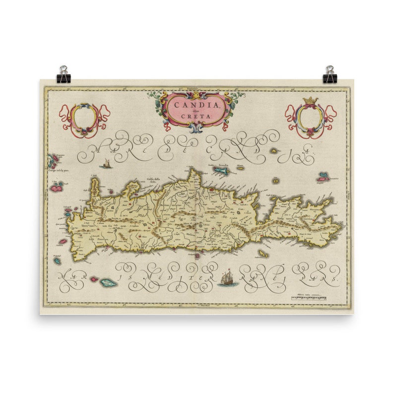 Old Crete Greece Map 1665 Vintage Greek Island Atlas Poster | Etsy