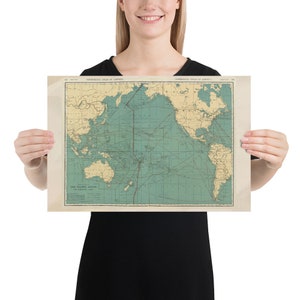 Old Pacific Ocean Map (1924) Vintage Nautical & Maritime Chart Poster ...