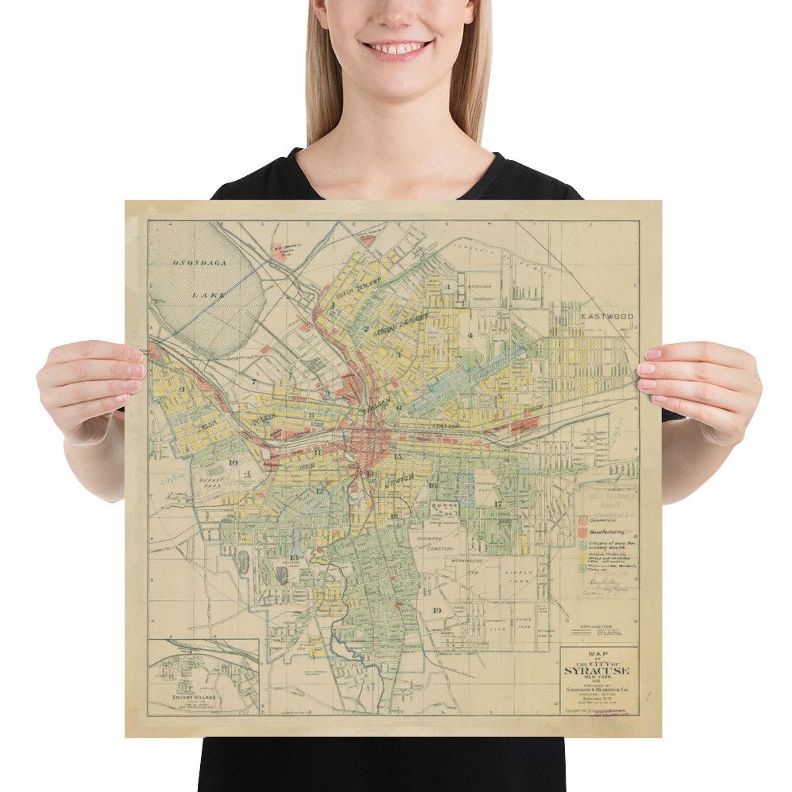 Old Syracuse NY Map (1918) Vintage Upstate New York City Atlas Poster ...